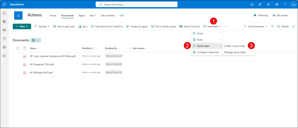 Introduction to Quick steps in SharePoint – Modern Workplace.site