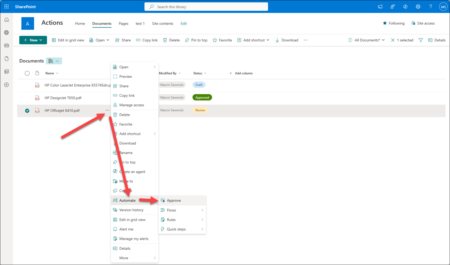 Introduction to Quick steps in SharePoint – Modern Workplace.site